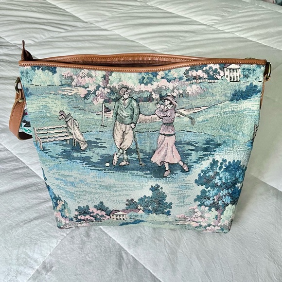 Bags | Vintage Embroidered Golf Scene Messenger Crossbody Bag Euc ...